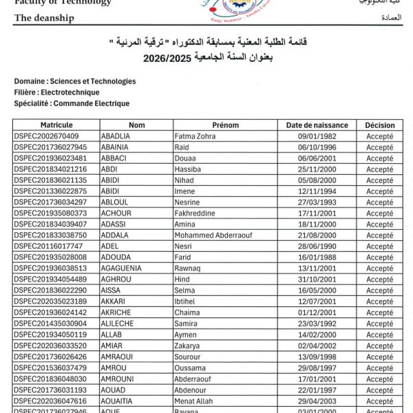 Faculty of Technology – Badji Mokhtar – Annaba University